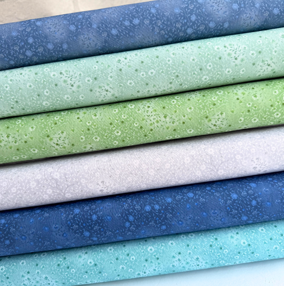 6 Piece Seafoam Bloom & Blend Fat Quarter Bundle 100% Premium Cotton F