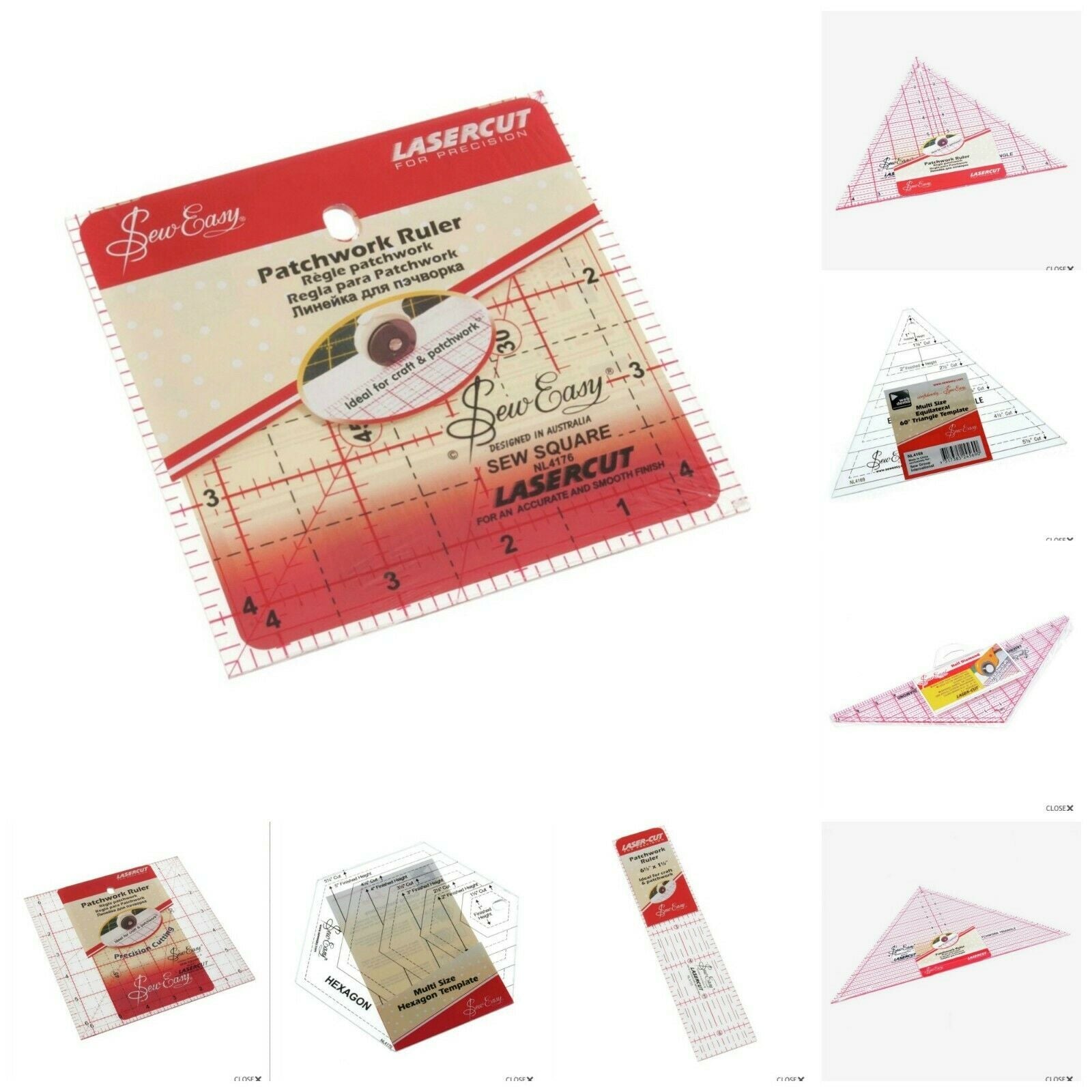 Patchwork Sewing Template Rulers by Sew Easy, Triangle, Squares Hexagons